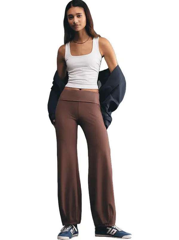 DAILY PRACTICE BY ANTHROPOLOGIE Daily Practice Waypoint Foldover Bubble Pants - Sepia Brown
