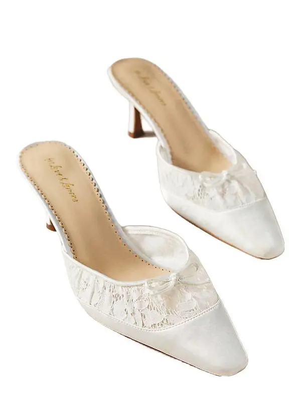 For Love & Lemons Beatrice Lace Mules - White