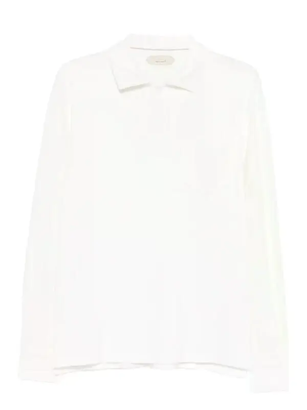 AURELIEN Terry Long-sleeve Chest-pocket Polo Shirt - White
