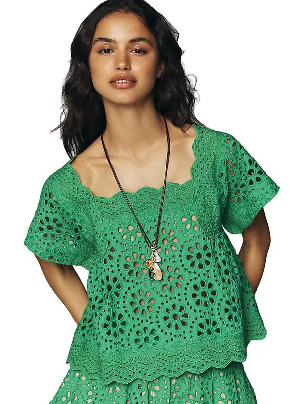 HOPE FOR FLOWERS BY TRACY REESE Cotton Eyelet Blouse - Meadow
