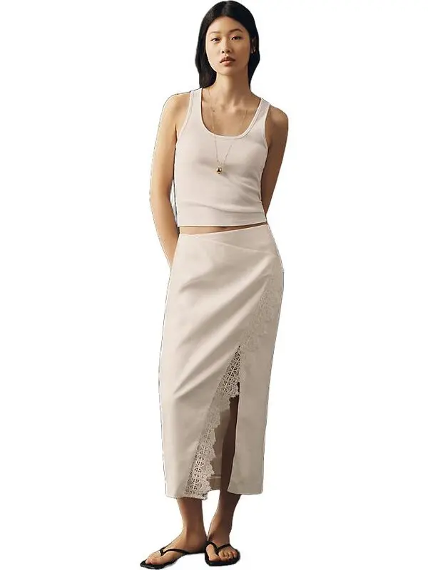 Shona Joy Linen Tolie Lace Midi Skirt - Ivory