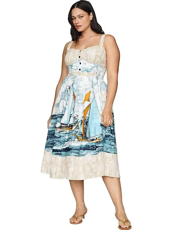 Maeve Cotton Sweetheart Midi Dress - Neutral Pattern