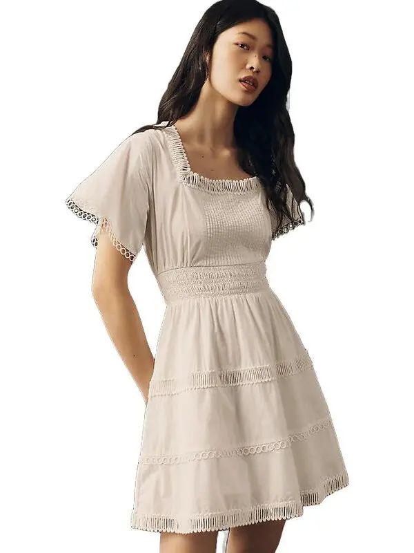 THE SOMERSET COLLECTION BY ANTHROPOLOGIE The Somerset Square-neck Mini Dress - White