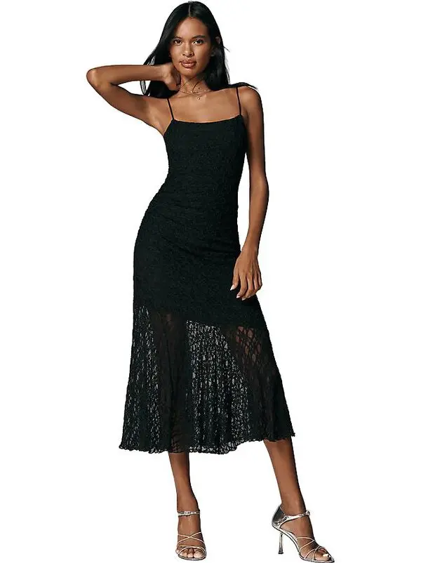 Anthropologie Asymmetric Lace Midi Dress - Black
