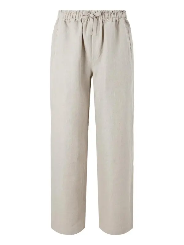 SAMAN AMEL Straight-leg Linen Trousers - Neutrals