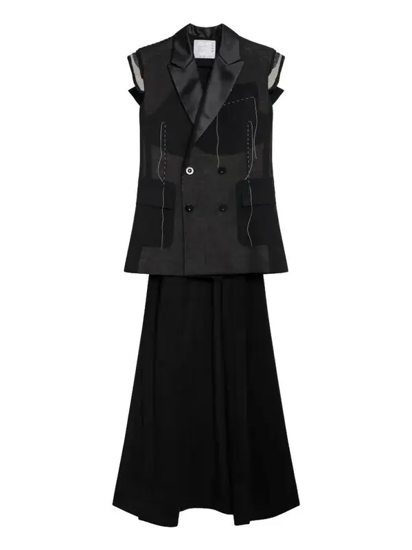 Sacai Double-breasted Layered Waistcoat - Black
