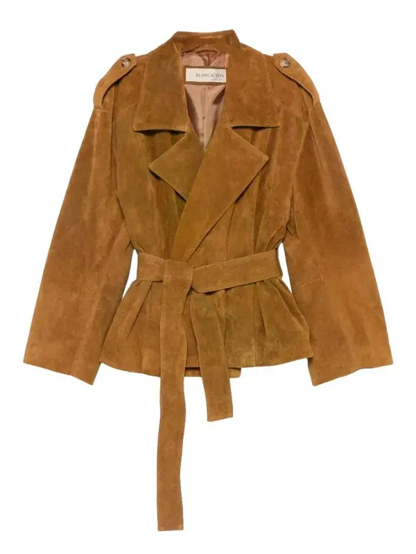 BLANCA VITA Belted Kimono Jacket - Brown