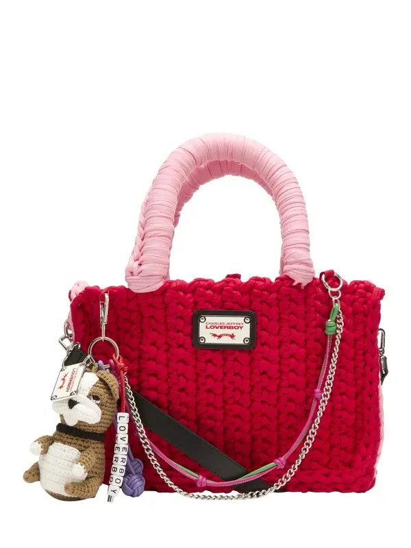 CHARLES JEFFREY Bulldog Charm Bucket Bag - Red/pink