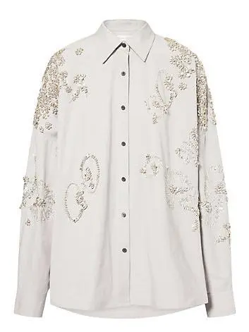 Dries Van Noten Casia Jewel-embellished Cotton Shirt - Light Grey