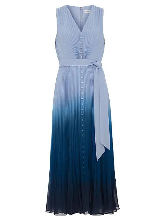 PHASE EIGHT Mira Ombré-print Pleated Midi Dress - Blue