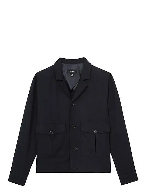 REISS Flap-pocket Textured Hopsack Jacket - Navy