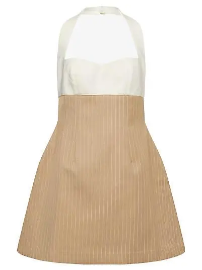 Oddmuse Pinstripe-print Halterneck Mini Dress - Camel