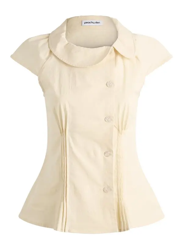 PEACHY DEN Missy Asymmetric Stretch Blouse - Parchment