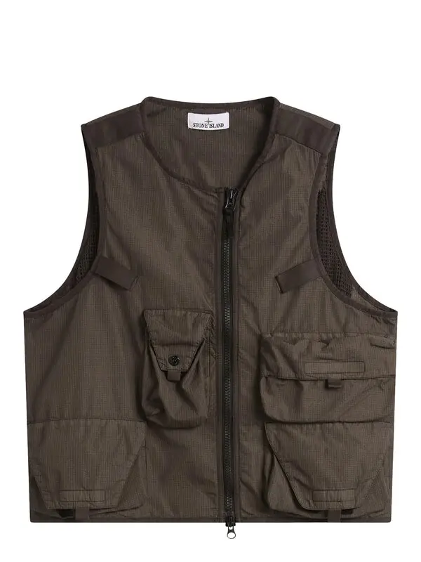 Stone Island Cotton Nylon Micro Ripstop Utility Vest - Charcoal