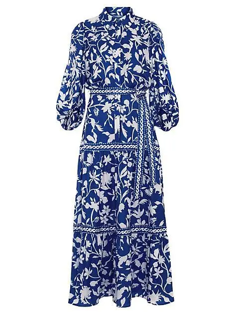 PHASE EIGHT Floral-print Stretch-woven Midi Dress - Blue