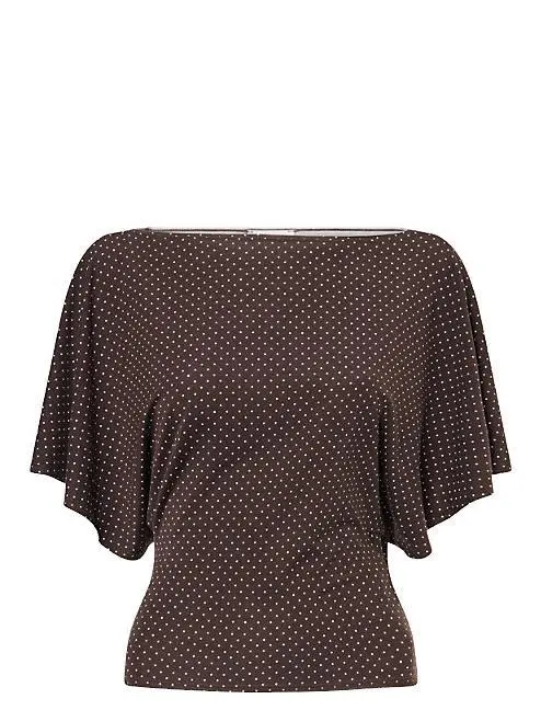 REFORMATION Avery Ted Woven Knit Top - Dot