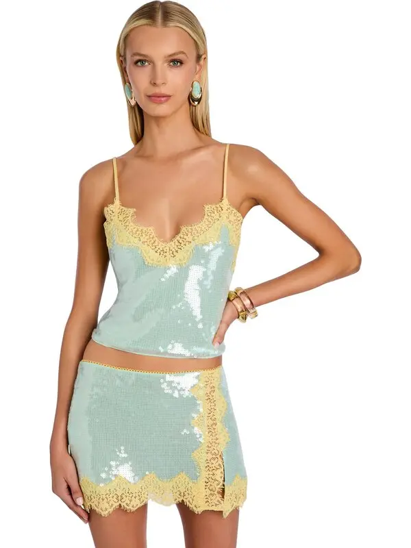 Retrofete Mik Sequin Cami Top - Yuzu Lace/mint Body