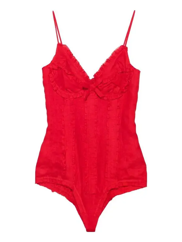 SHUSHU/TONG Ruffled Bow-detail Bodysuit - Red