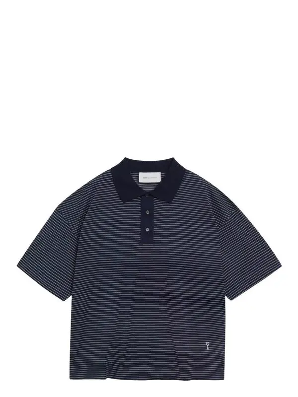 AMI Paris De Coeur Striped Polo Shirt - Blue