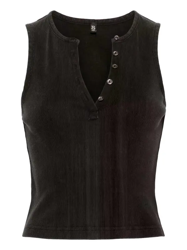 R13 Henley Cotton Tank Top - Black