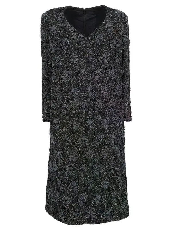 Vintage 1980s-1990s Beaded Floral Dress - Black