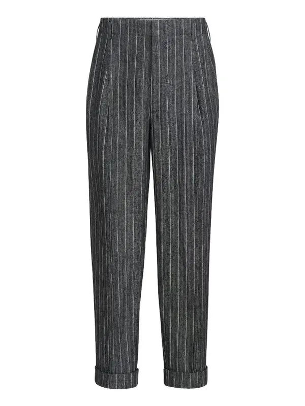 Brunello Cucinelli Linen Chalk Stripe Chevron Trousers With Double Pleats - Grey