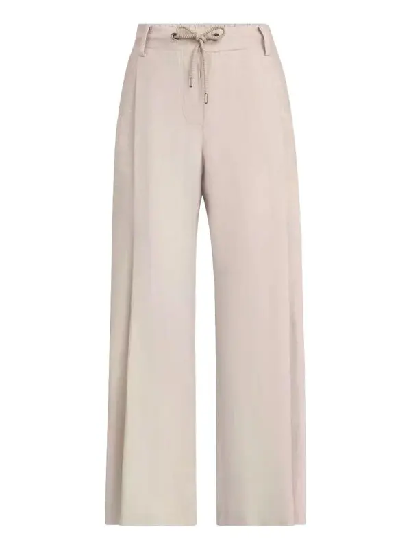 Brunello Cucinelli Linen Trousers With Drawstring And Monili - Neutrals