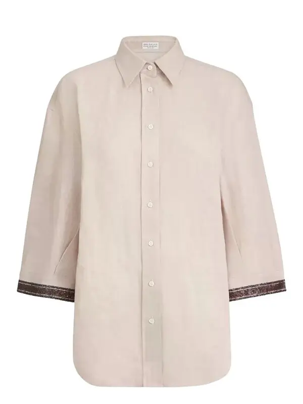 Brunello Cucinelli Linen Shirt With Cuffed Sleeves - Neutrals