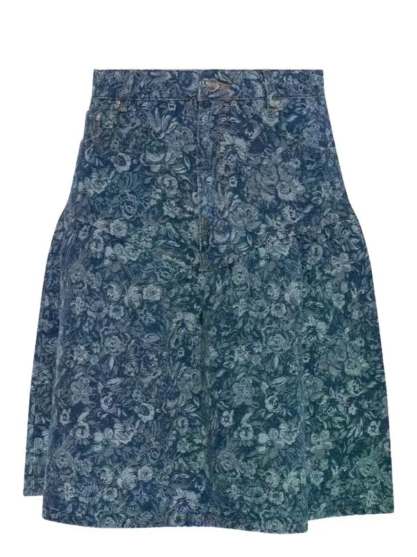 GANNI Floral-print Flared Skirt - Blue