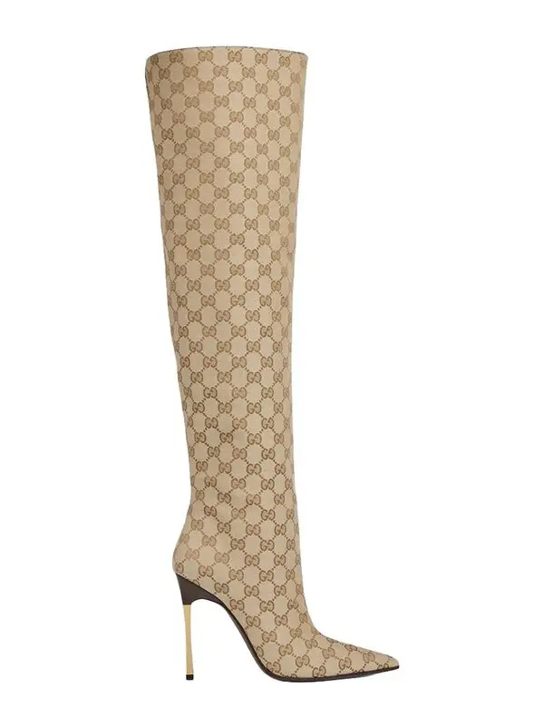 Gucci Bombshell Vintage Gg Canvas Boots - Sand