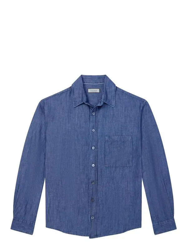 Canali Button-down Collar Cotton And Linen-blend Shirt - Blue