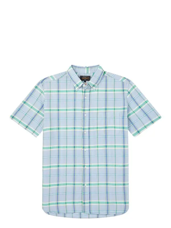 BEAMS Madras Button-down Collar Checked Cotton Shirt - Blue