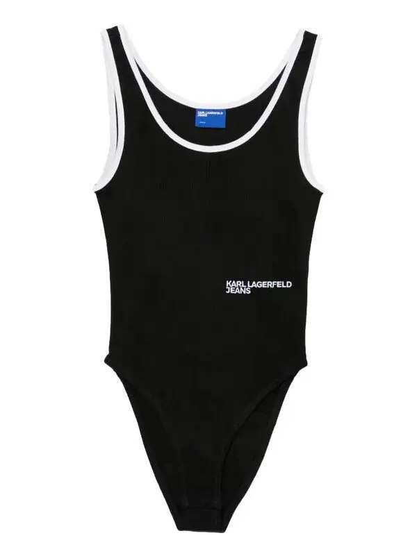 Karl Lagerfeld Ribbed-knit Logo-print Bodysuit - Black