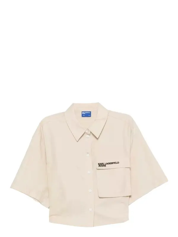 Karl Lagerfeld Logo-embroidered Crop Shirt - Neutrals