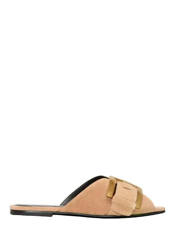 Balmain Flat Suede Leather Anthem Mules - Neutrals