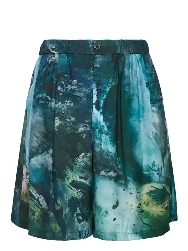 TAAKK Abstract-print Pleated Shorts - Blue