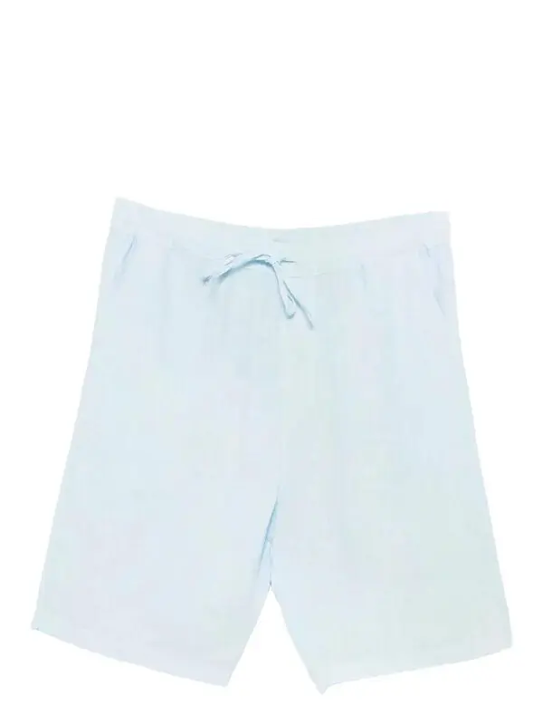 120% Lino Drawstring-waist Linen Shorts - Blue