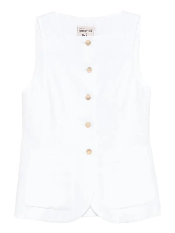 SEMICOUTURE Glenna Linen Vest - White