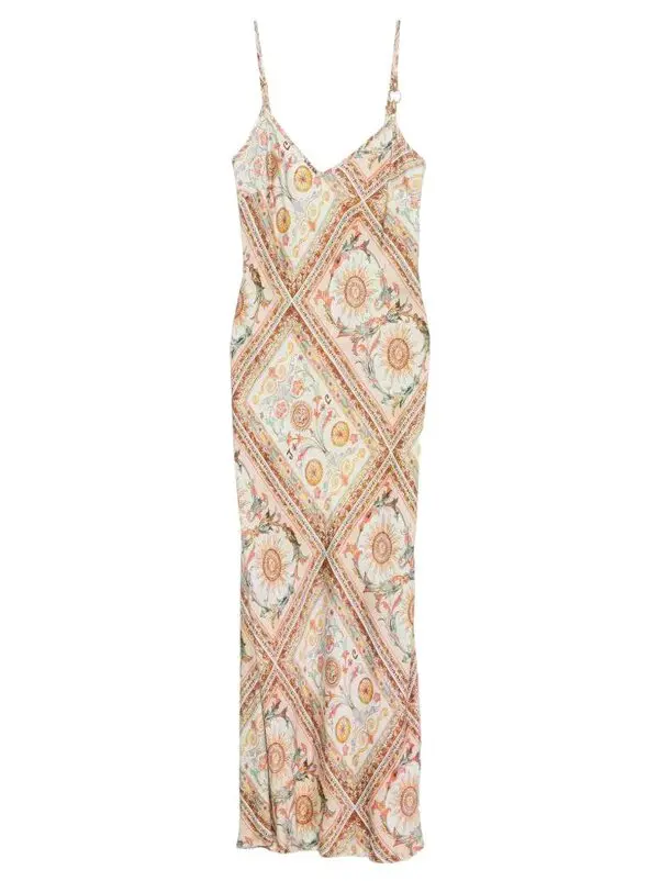 Just Cavalli Baroque-print Midi Dress With Hardware Detail - Neutrals