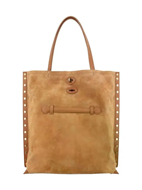 ZANELLATO Stud-embellished Suede Tote - Neutrals