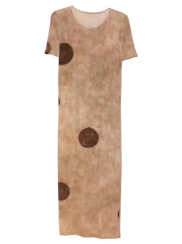 UMA WANG Polka-dot-print Short-sleeve Midi Dress - Neutrals