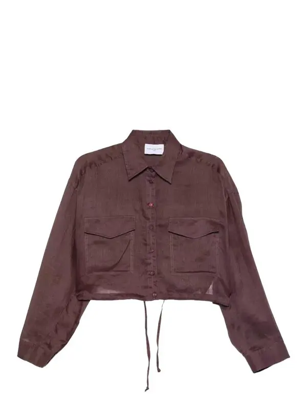 ISABELLE BLANCHE Cropped Shirt With Drawstring Hem - Brown