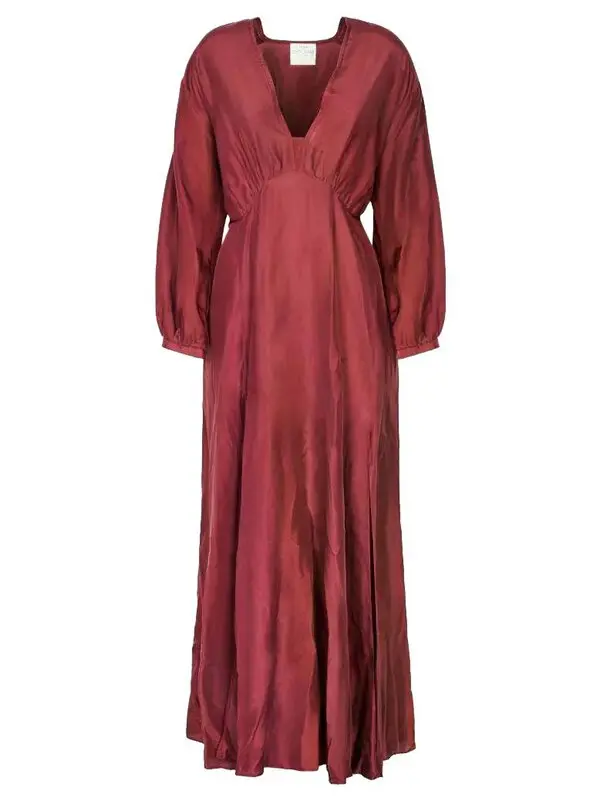 FORTE_FORTE V-neck Silk Maxi Dress - Red