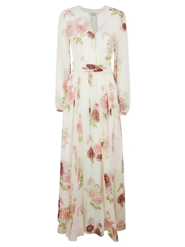 Giambattista Valli Floral-print Pleated-waist Dress - White