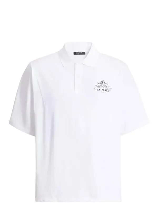 Balmain Printed Vine Polo - White