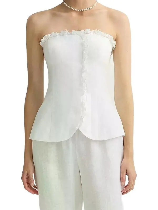 Posse Florence Ruffled Strapless Blouse - White