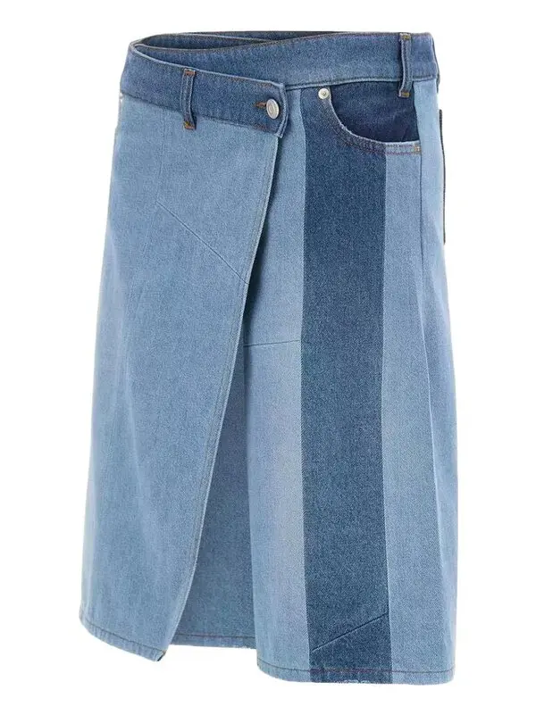 Coperni Patchwork Denim Wrap Skirt - Blue