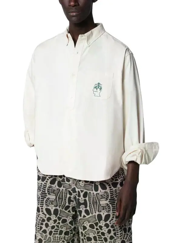 BRAIN DEAD Logo-embroidered Button-down Shirt - Neutrals