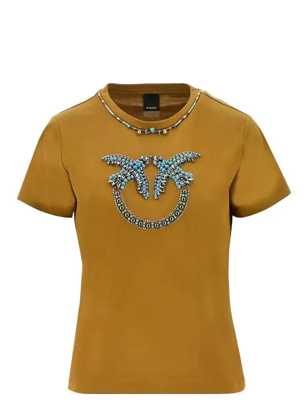 Pinko Embellished Love Birds T-shirt - Brown