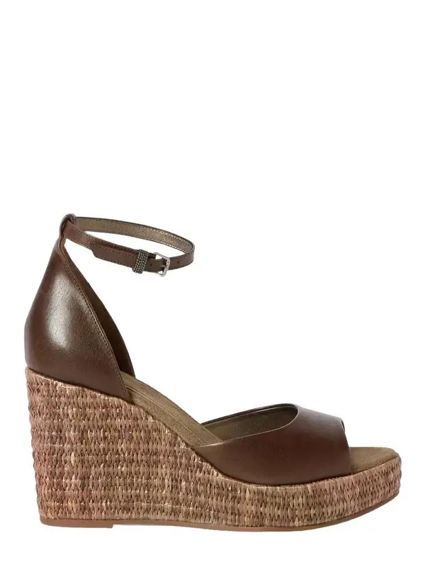 Brunello Cucinelli Suede Espadrille Wedge Sandals - Brown